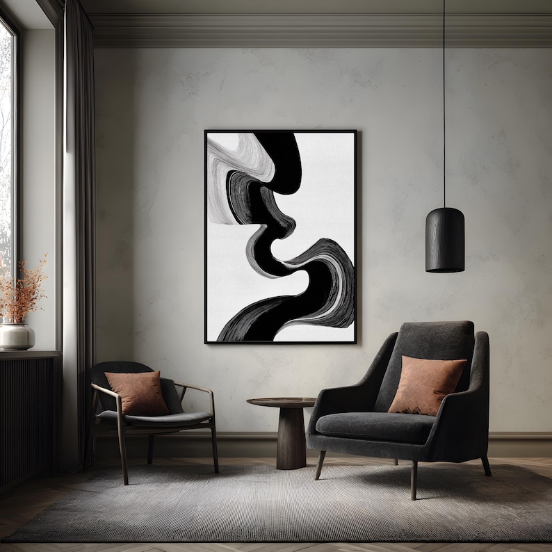 Black and White Abstract Line Art | Scandinavian Poster | Minimalist ...