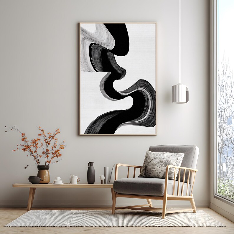 Black and White Abstract Line Art | Scandinavian Poster | Minimalist ...
