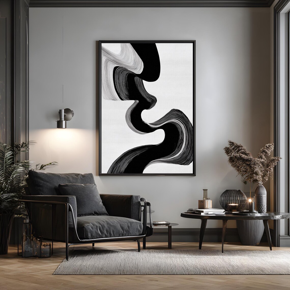 Black and White Abstract Line Art | Scandinavian Poster | Minimalist ...
