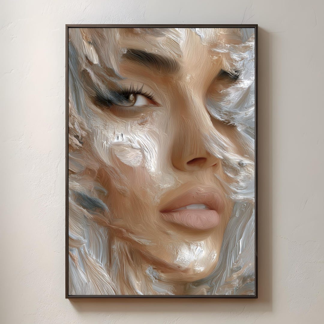 Neutral Female Face Wall Art | Soft Beige Poster | Modern Portrait ...