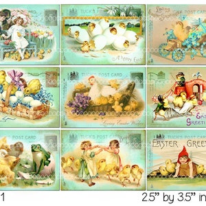 Digital Collage, Instant Download, Vintage Easter Images, Easter Chicks ...