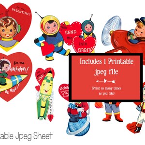 Vintage Astronaut Valentines Clipart: Space Rocket PNG Files (digital ...