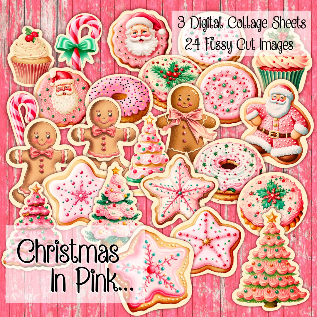 Cookie Clipart, Fussy Cut Pink Christmas Png Files + Printable Pages ...