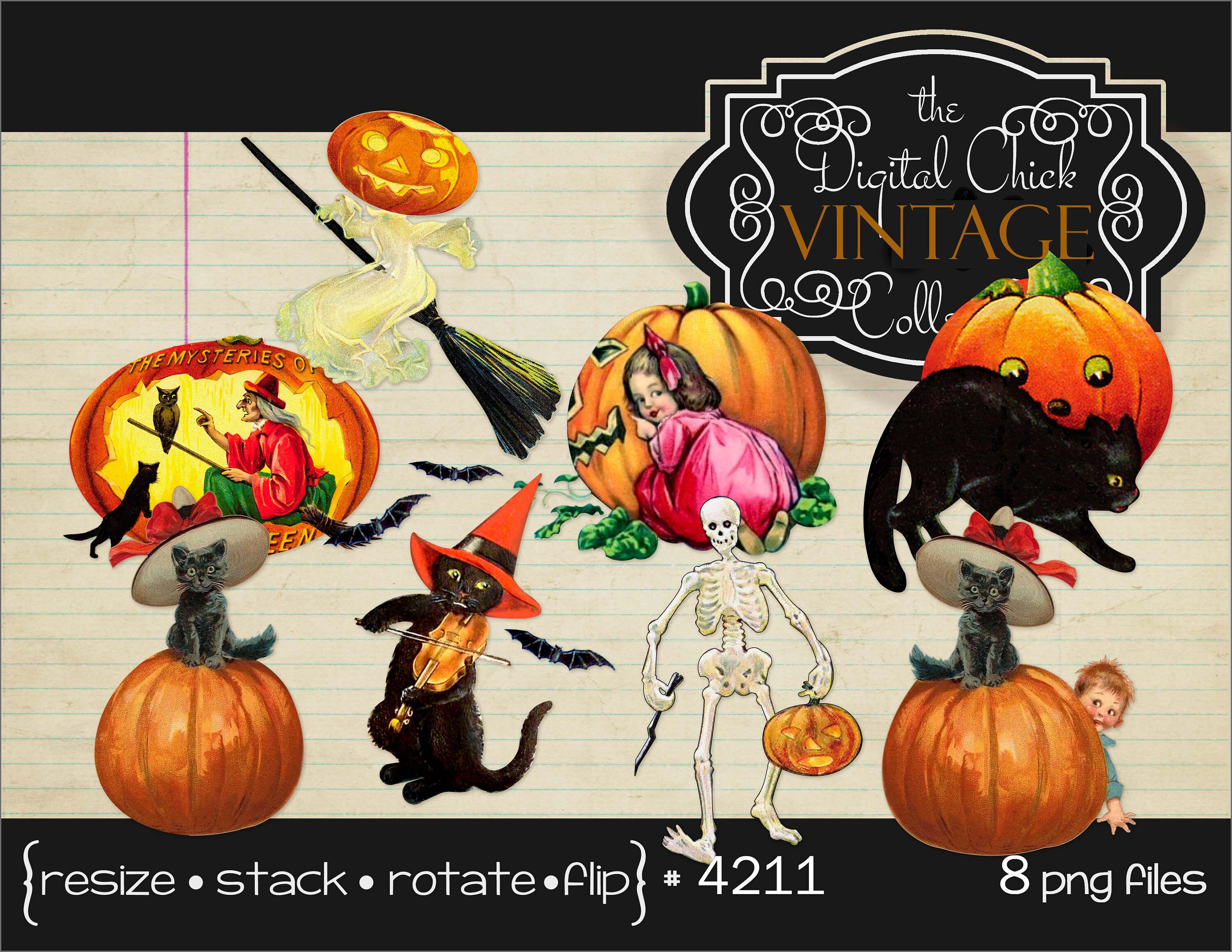 Digital Clipart Vintage Halloween ClipartPumpkins Black | Etsy