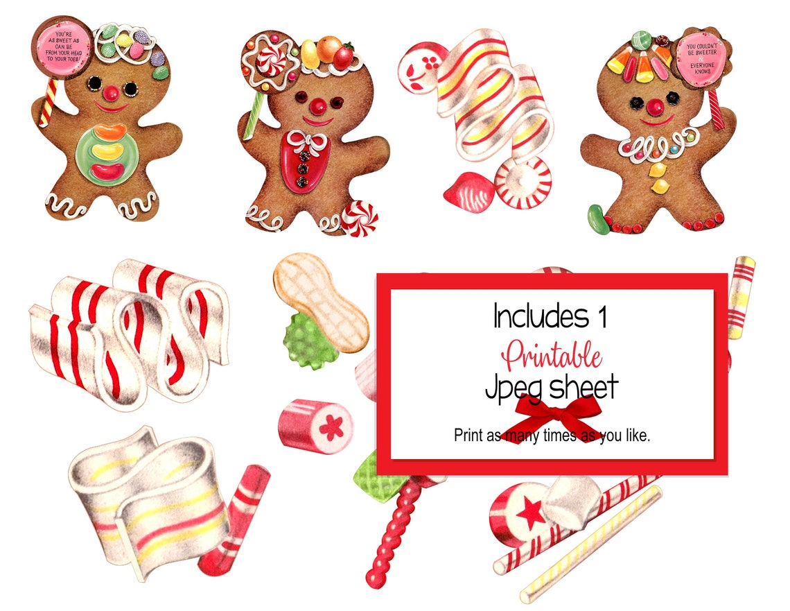 Vintage Christmas Clipart Bundle: Candy Canes & Gingerbread (printable ...