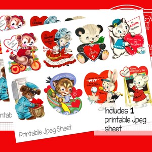 Vintage Valentines, Digital Clipart, Stuffed Animals, Puppy, Kitty ...