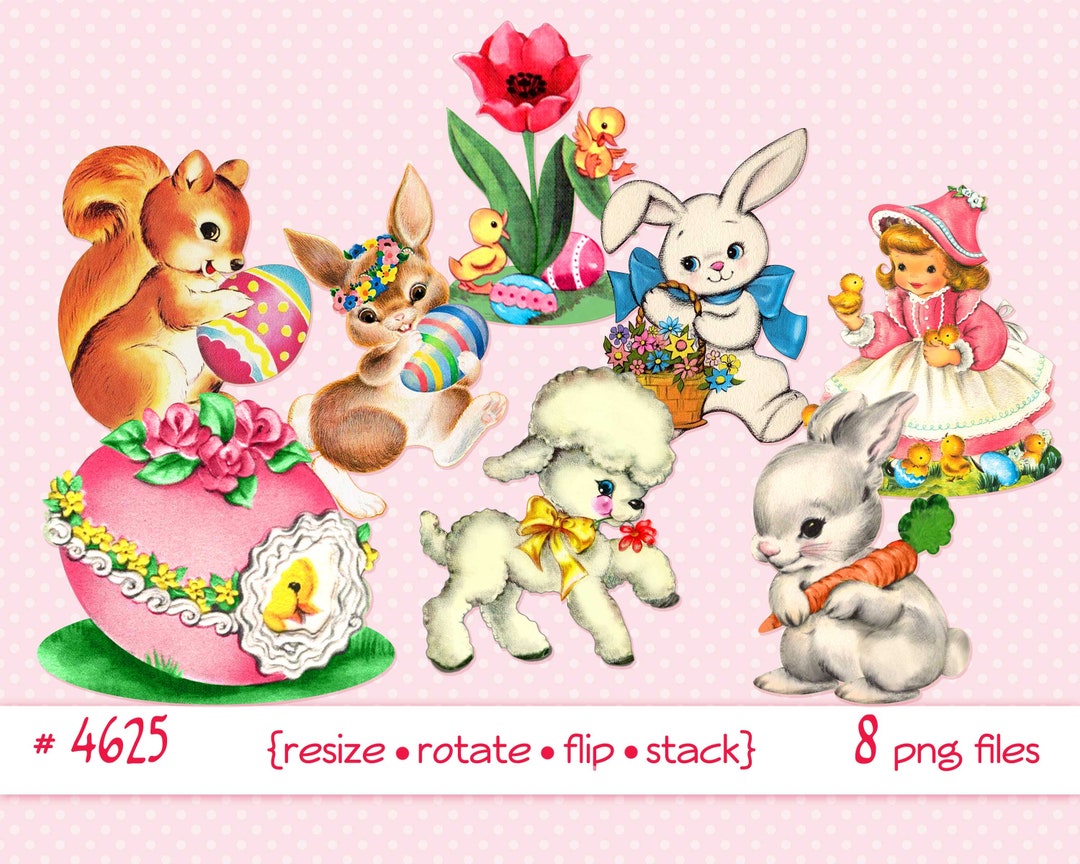 Vintage Easter Digital Clipart, Instant Download, Lamb, Squirrel ...