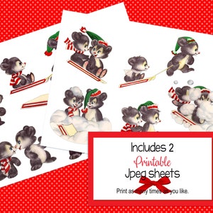 Christmas Clipart, Little Bear Clipart, Vintage Teddy Bears With Sleds ...
