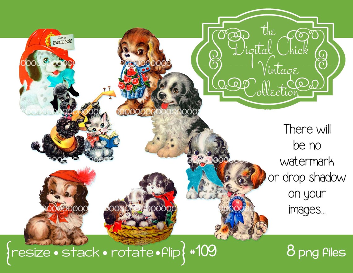 Digital Clipart Instant Download Cute Vintage Puppy Dog Clip | Etsy