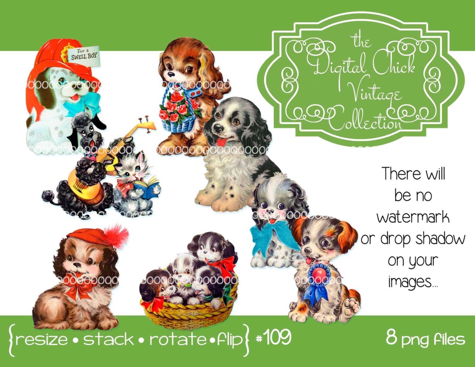 Digital Clipart Instant Download Cute Vintage Puppy Dog Clip | Etsy