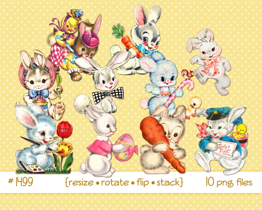 Digital Clipart, Instant Download, Vintage Easter Bunnies Clip Art ...