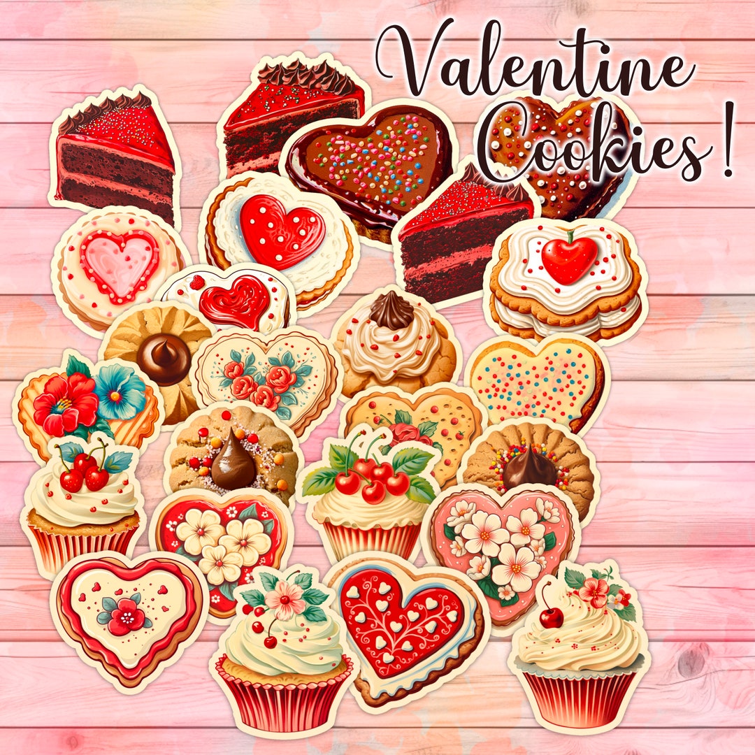 Valentine's Day Cookie Clipart: Printable Food Stickers (digital ...