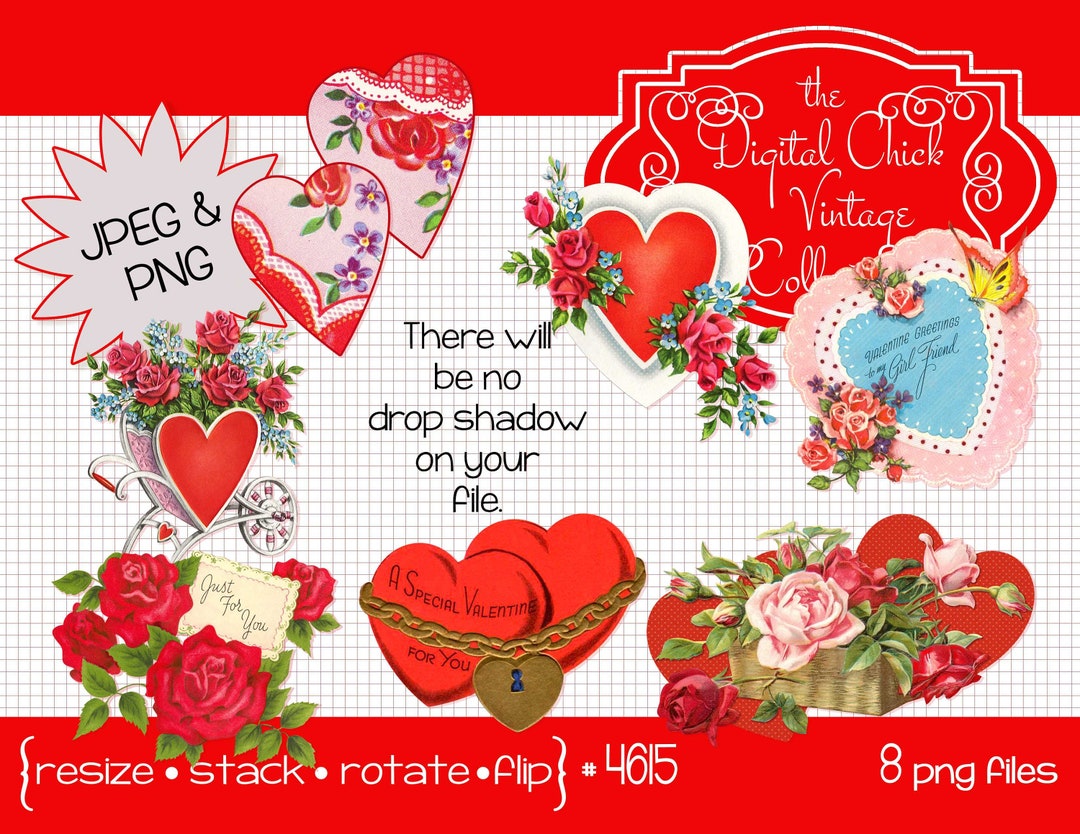 Vintage Valentine Clipart, Digital Instant Download, Bouquet, Flowers ...