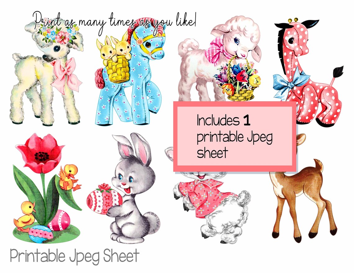 Vintage Easter Digital Clipart Instant Download Pony Lamb | Etsy