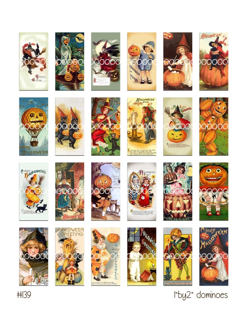 Vintage Halloween Domino Images, Witches, Pumpkins (digital Download ...