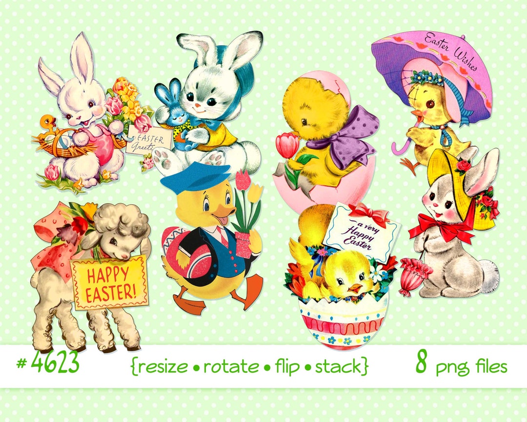 Vintage Easter Digital Clipart, Instant Download, Lamb, Bunny Rabbit ...