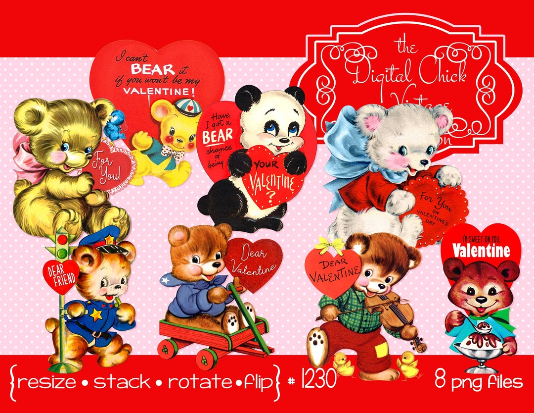 Vintage Valentine Bear Clip Art, PNG Files (digital Download) - Etsy