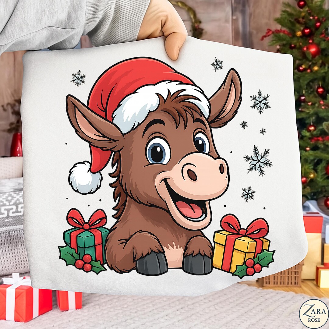 Cute Christmas Donkey Png, Festive Holiday Donkey With Gifts Art Png ...