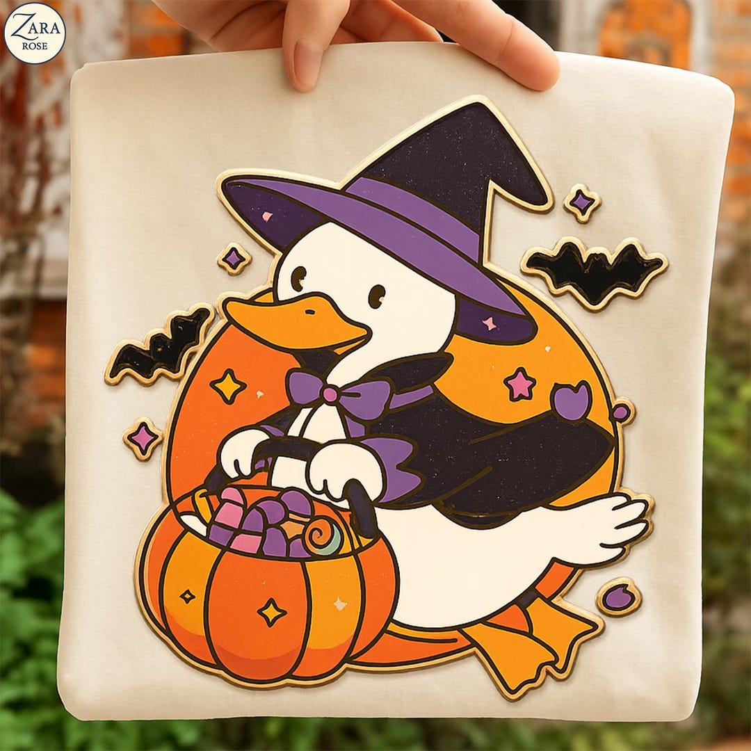 Witch Duck Png, Cute Halloween Duck Png, Pumpkin Candy Duck Png, Kawaii ...