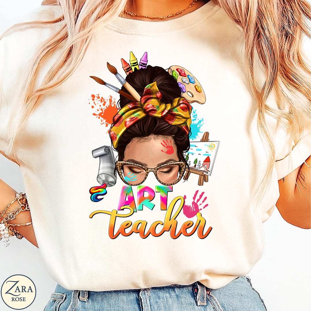 Art Teacher PNG, Messy Bun Teacher Png, Colorful Art Teacher Png, Paint ...