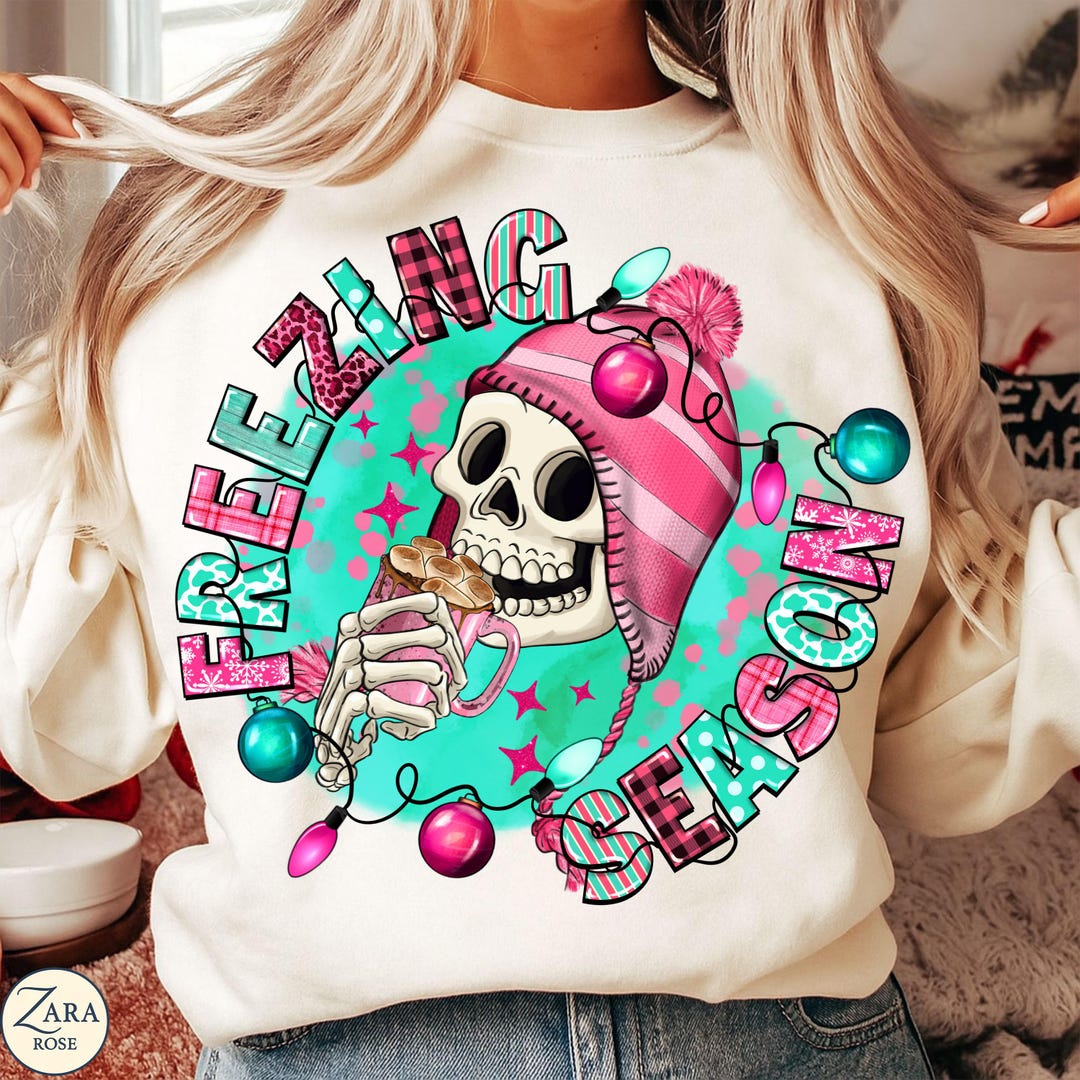 Freezing Season Winter Png, Cozy Skeleton Hot Cocoa Art Png, Pink ...