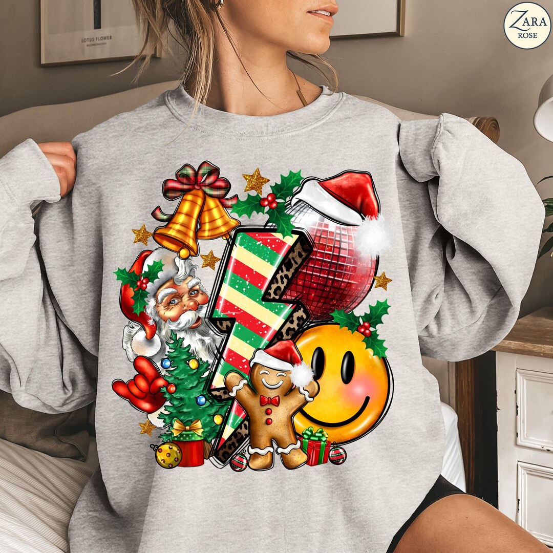 Santa Gingerbread Lightning PNG, Retro Smiley Xmas Png, Christmas Disco ...