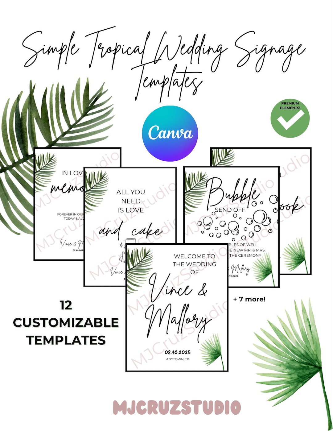 Canva Customizable Wedding Signs Templates— Tropical, Modern, Simple - Etsy
