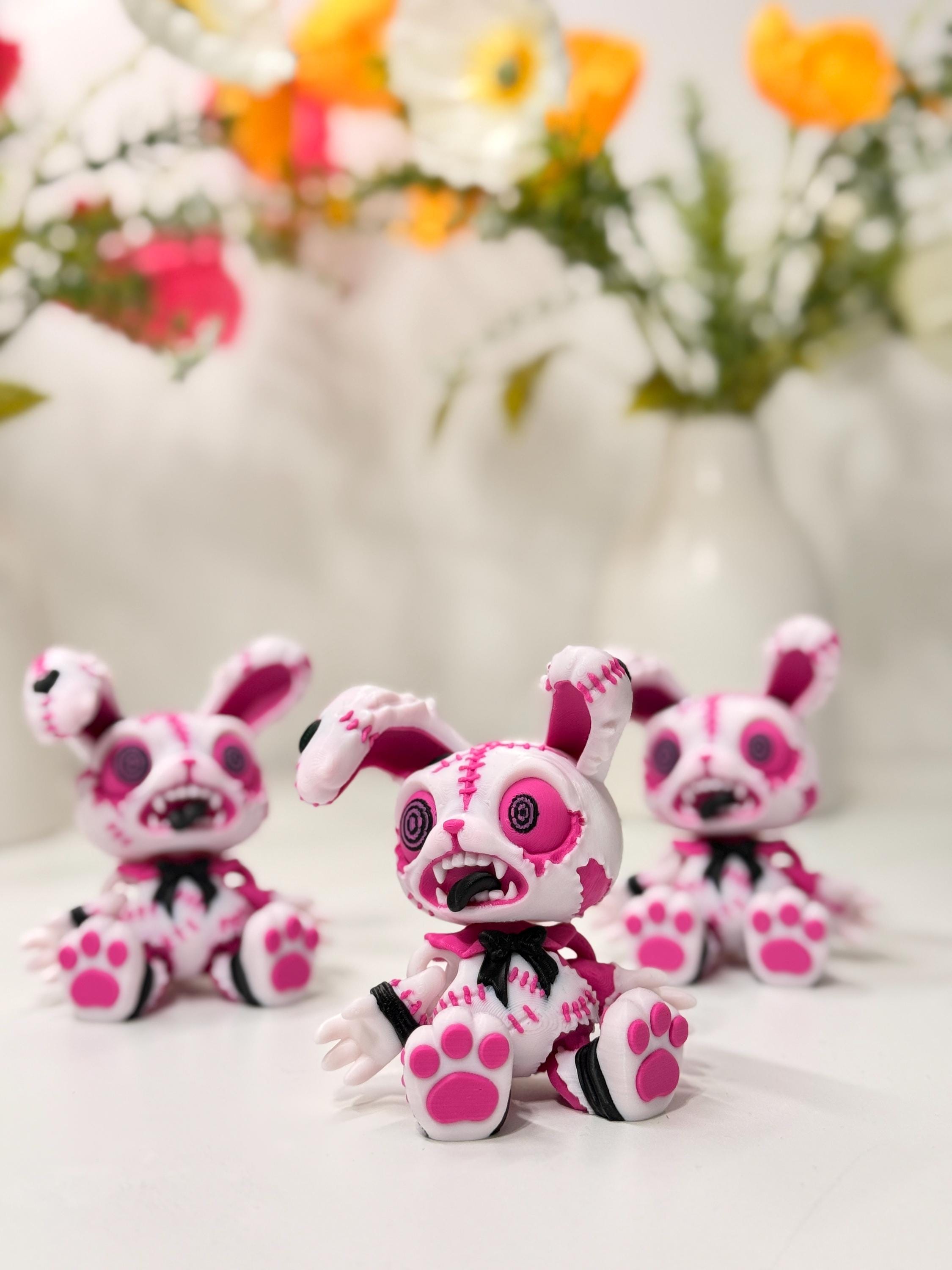 Pink Stitched Bunny Figure | Creepy Cute Goth Toy | 3D Printed Horror ...