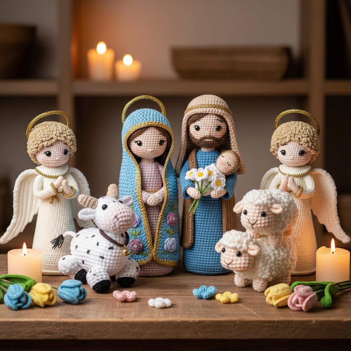 Crochet Nativity Set, Amigurumi Holy Family & Three Kings Doll, Soft ...