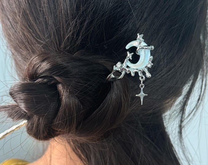 Moonstone Hair Sticks, Star & Moon Hair Stick, Moon Hair Stick Gothic ...