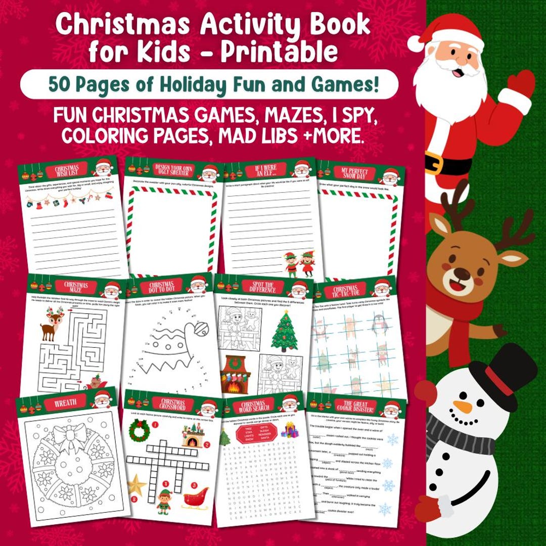 Printable Christmas Activity Book for Kids, Mazes, I Spy, Coloring ...