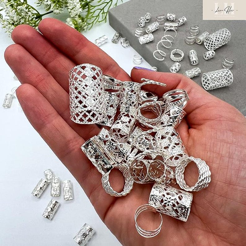 Metal Hair Cuffs, 90pcs Gold Silver Hair Rings, Hair Ring Set for ...