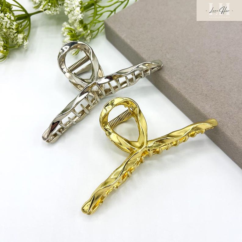 Gold Metal Hair Claw, Twist Hair Clip, Large Strong Hair Clip ...