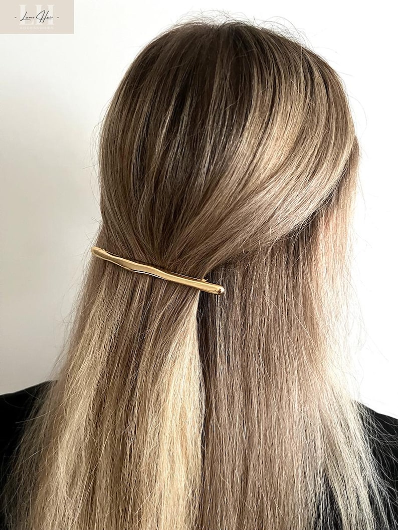 Metal Hair Barrette, Long Bar Hair Barrette, Silver Gold Hair Clip ...