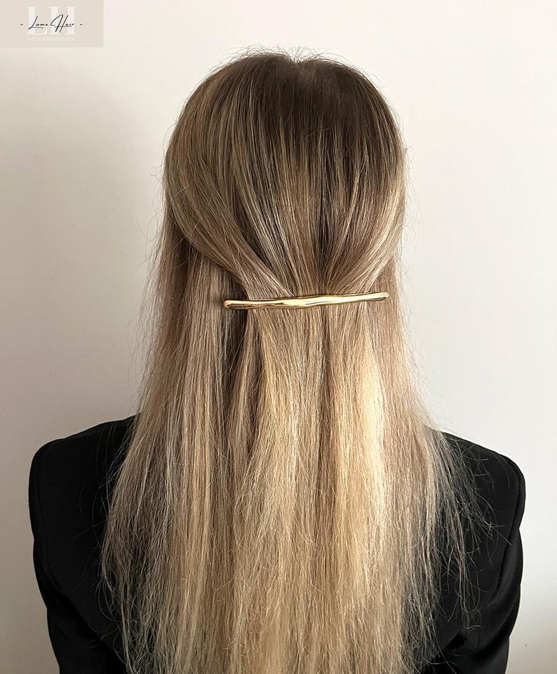 Metal Hair Barrette, Long Bar Hair Barrette, Silver Gold Hair Clip ...