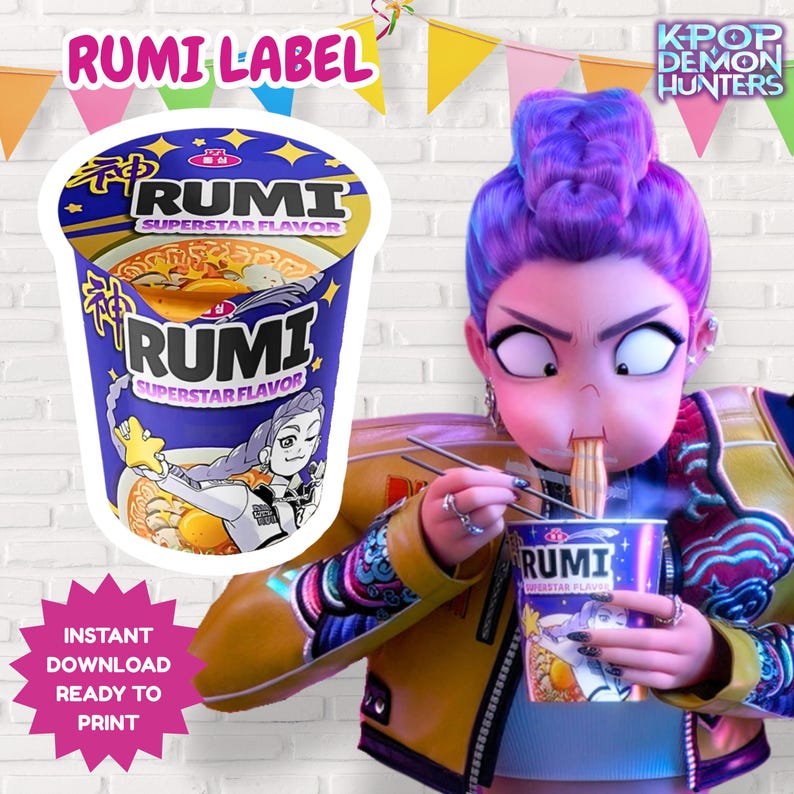 Kpop Demon Hunters Ramen Cup Labels, Printable Ramen Cup Wrappers ...
