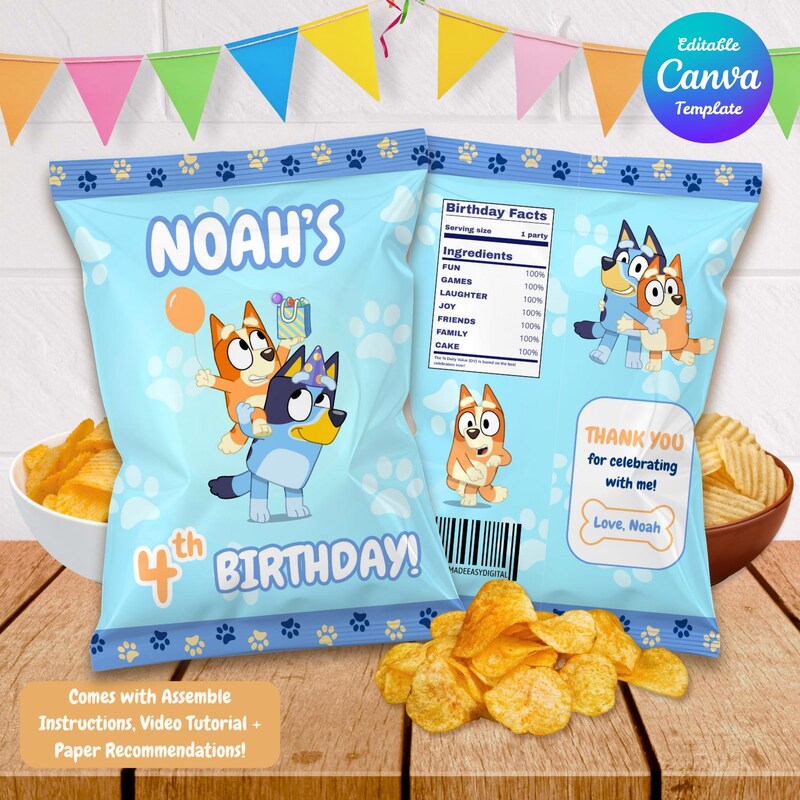 Bluey Editable Chip Bags - Etsy