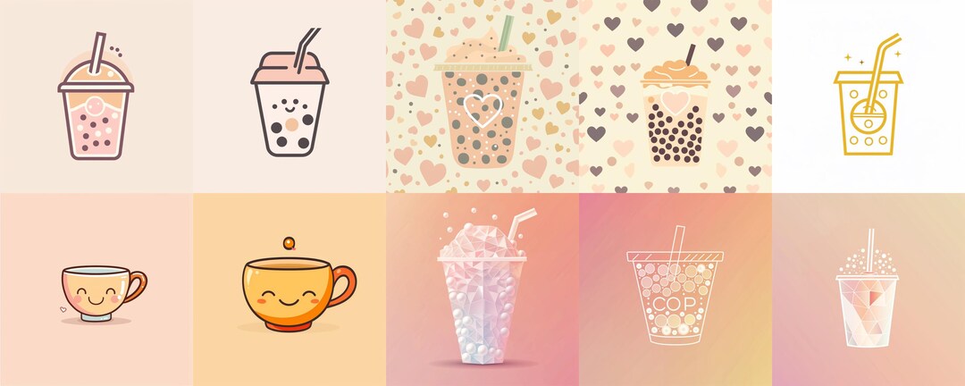 Custom Bubble Tea Logo Design | Handmade Pastel Brand Identity - Etsy