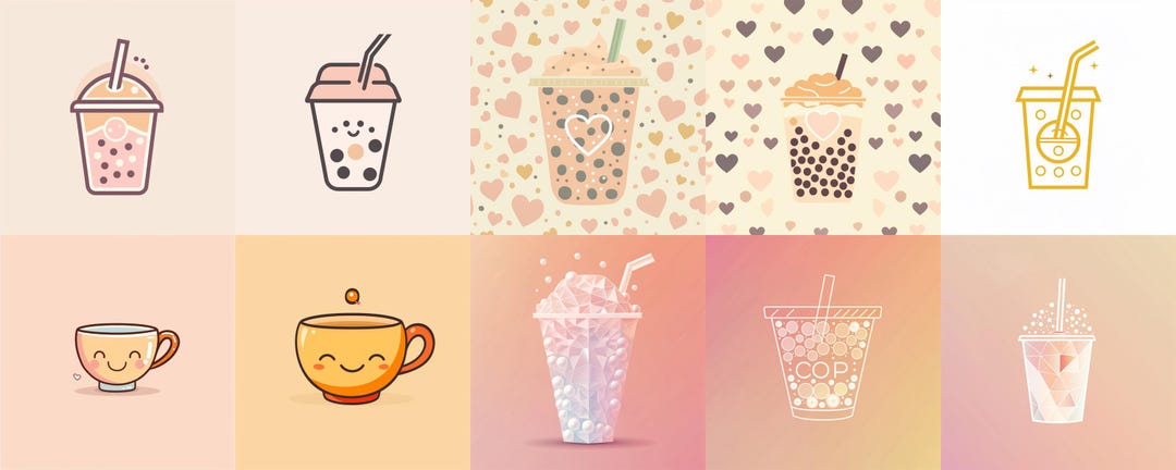 10 Bubble Tea Logos + 1 Personalisiertes Logo | Süß / Pastell ...