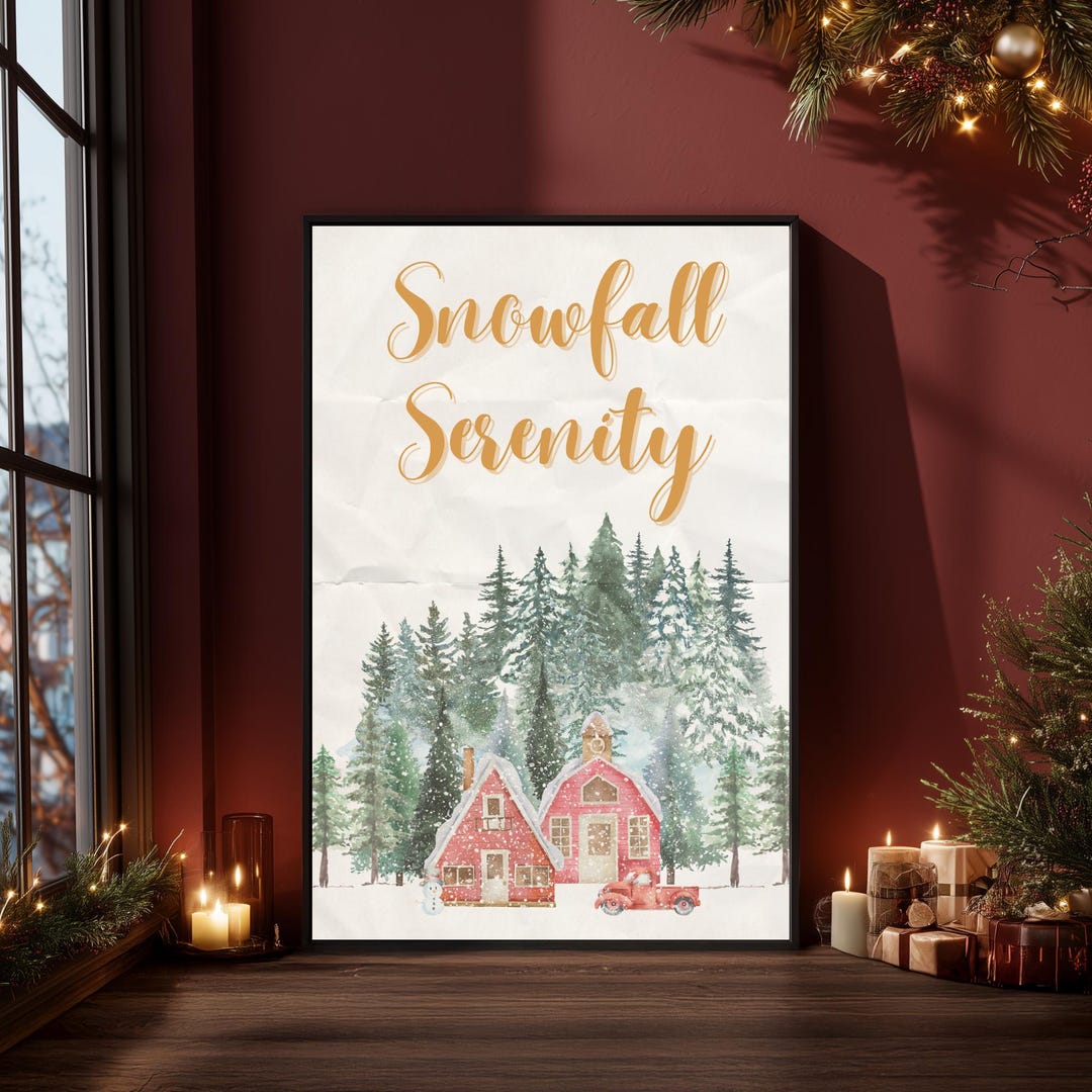 Watercolor Winter Cabin Print, Snowfall Serenity, Holiday Decor ...
