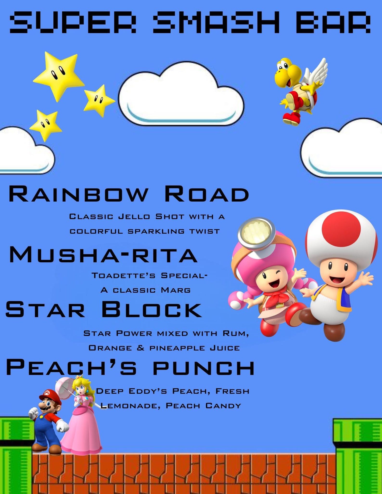 Mario Inspired Cocktail Menu - Etsy