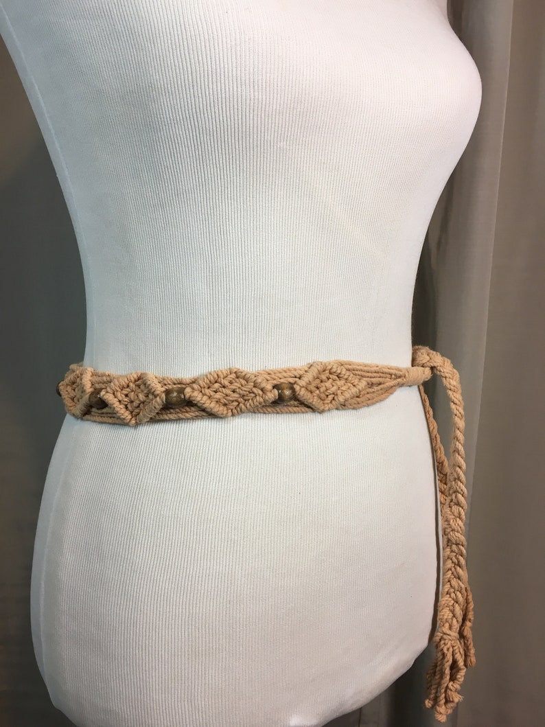 Vintage Light Brown Macrame Belt with Dark Brown Wood Beads | Etsy