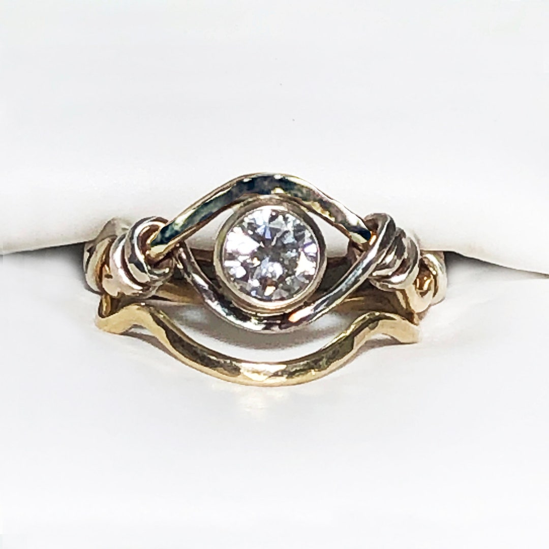 Gold and Silver Diamond Engagement Ring | Handcrafted 14K Yellow and ...