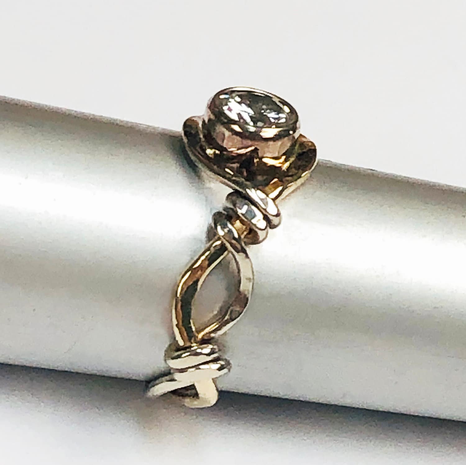 Gold and Silver Diamond Engagement Ring Handcrafted 14K | Etsy