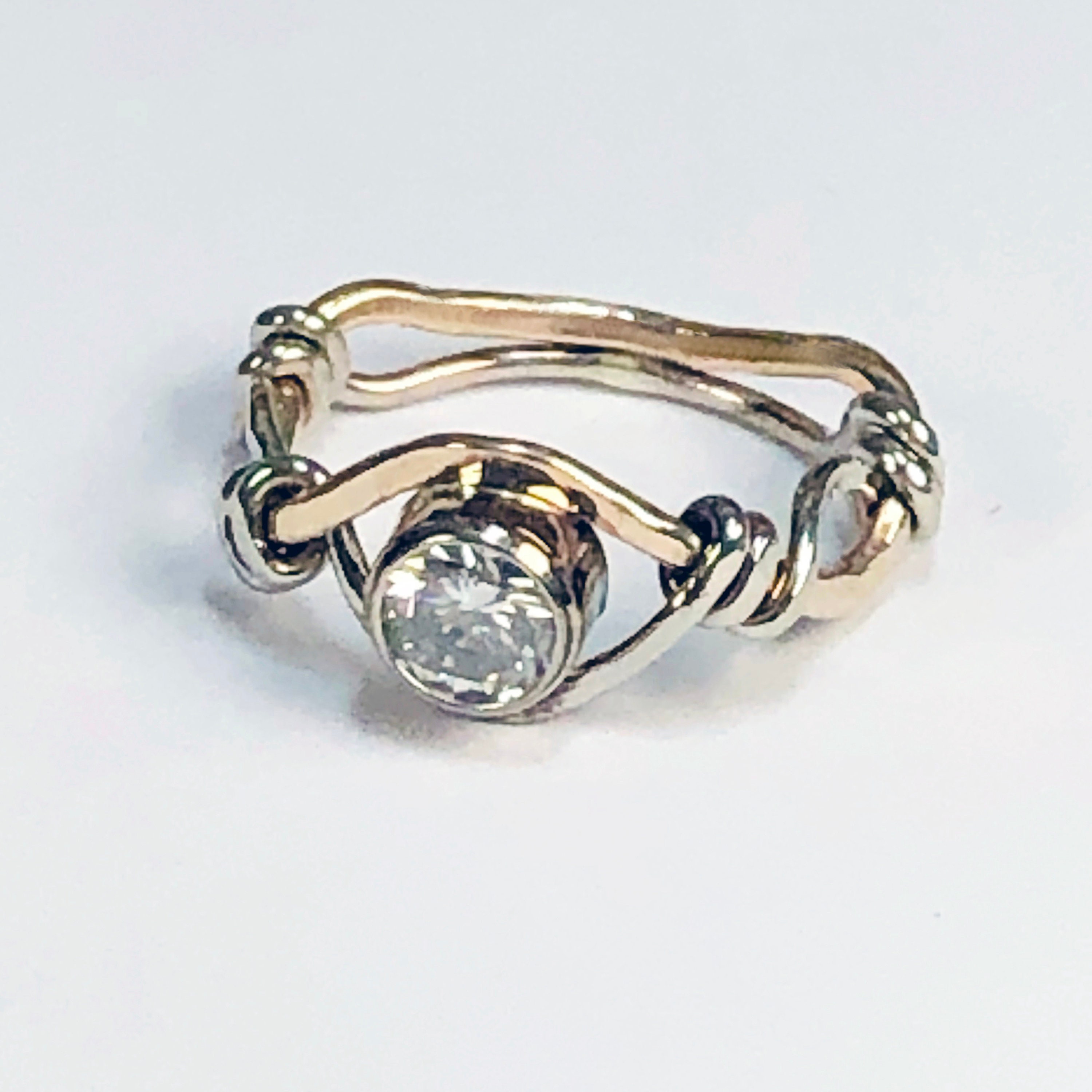 Gold and Silver Diamond Engagement Ring Handcrafted 14K | Etsy