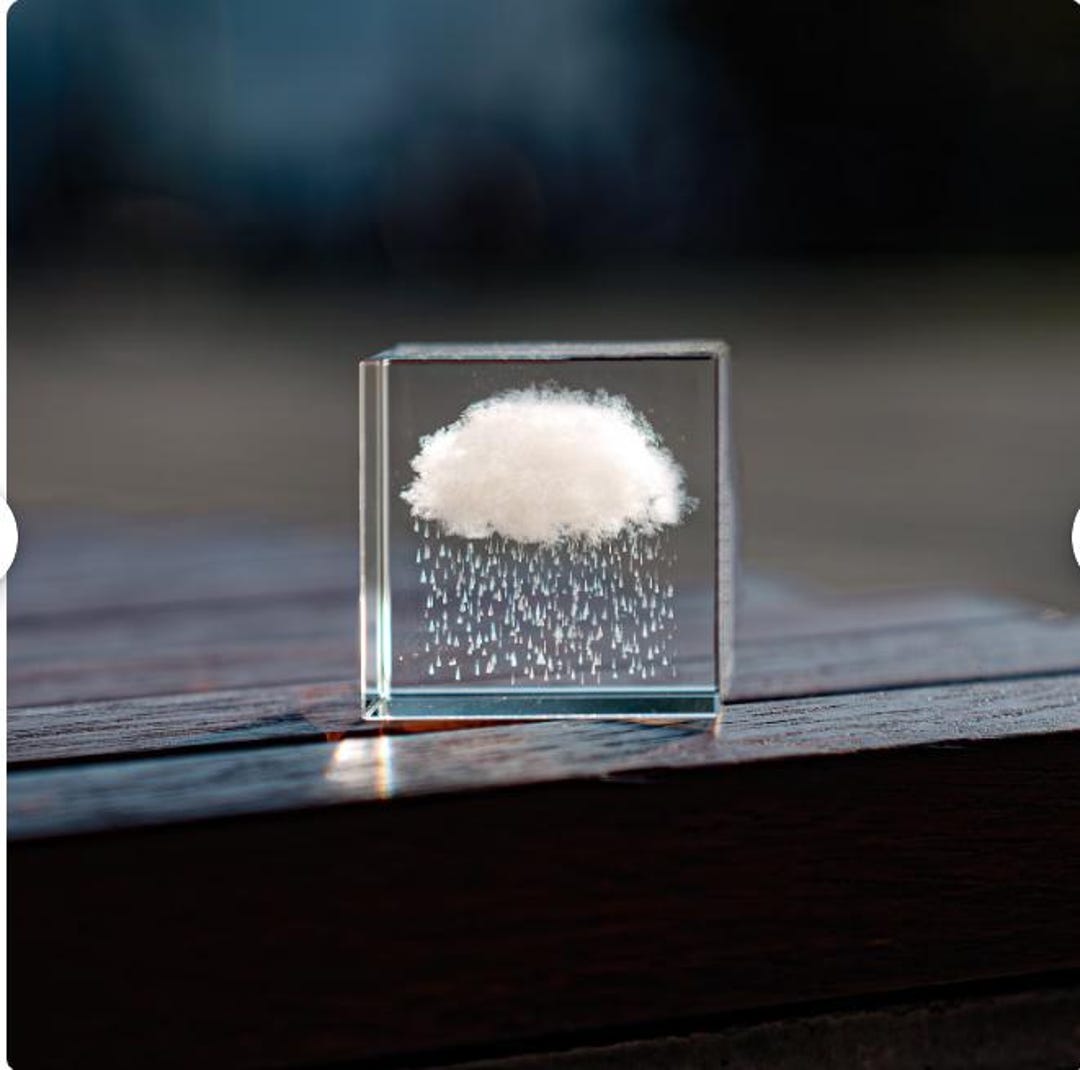 3D Rain Cloud Crystal Cube, Cute Desk Ornament, Unique Birthday or ...