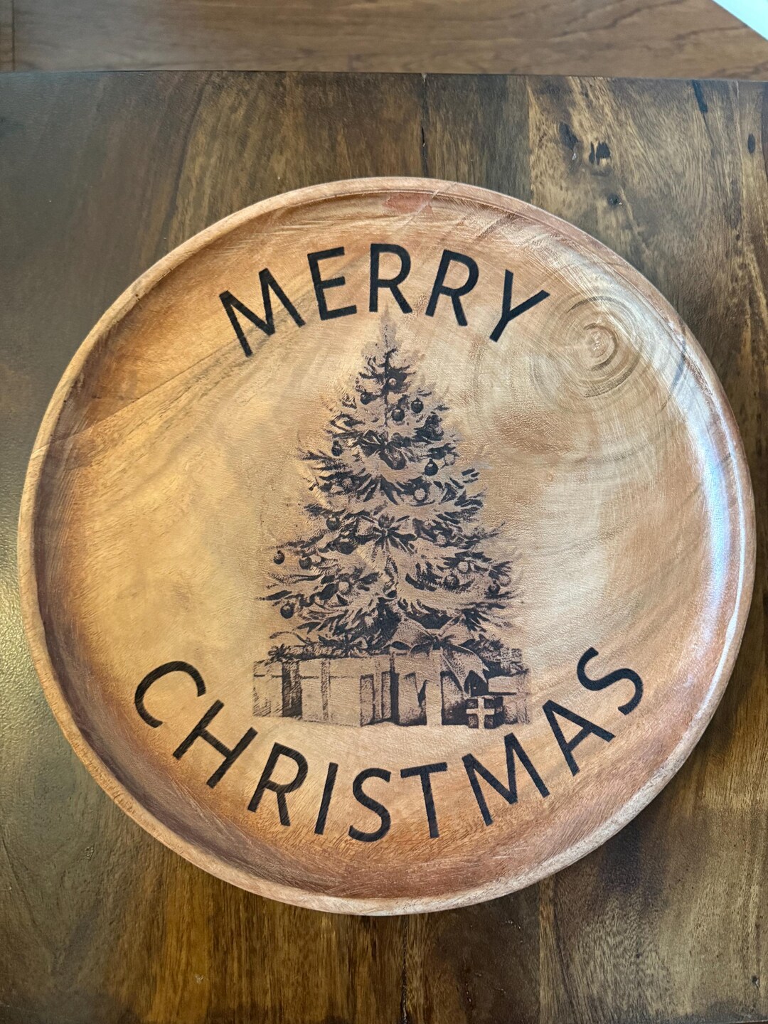 Engraved Acacia Wood Christmas Platter - Christmas Tree & Presents - Etsy