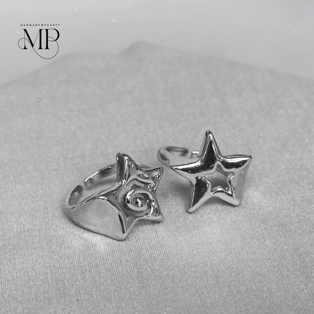 Silver Star Rings Set – Adjustable Chunky Metal Statement Rings (set of ...