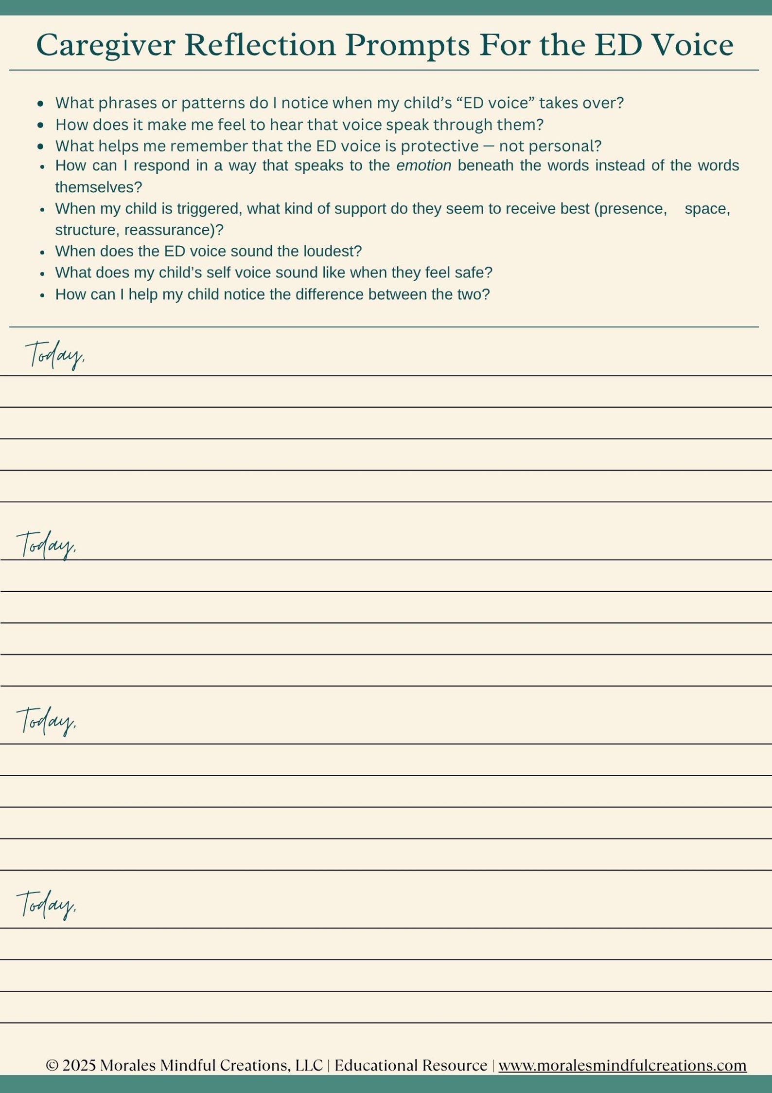 Psychoeducation & Reflection Worksheets on the Eating Disorder Voice ...