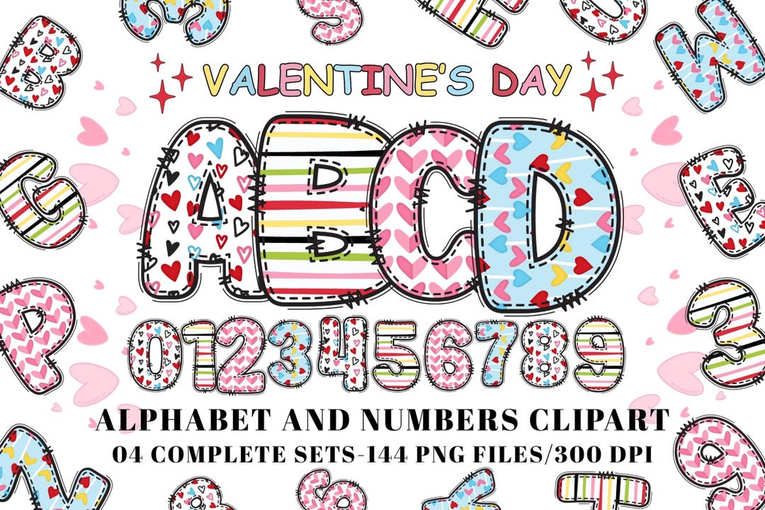 Valentine Alphabet Clipart PNG | Valentine Numbers Clipart | ABC 123 ...